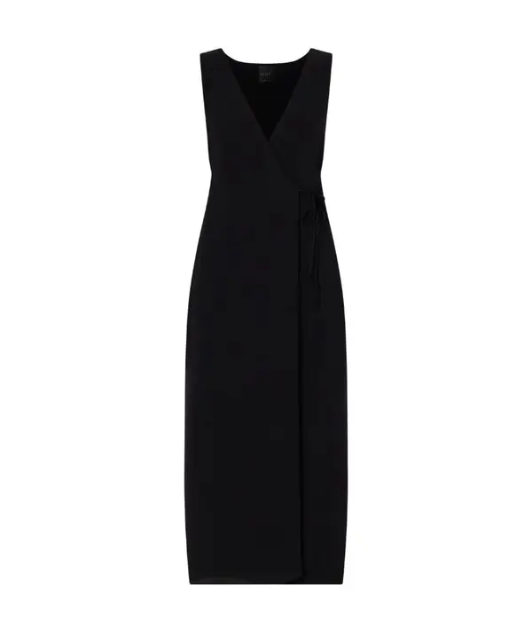LESET Ari Crepe Wrap Midi Dress - Black