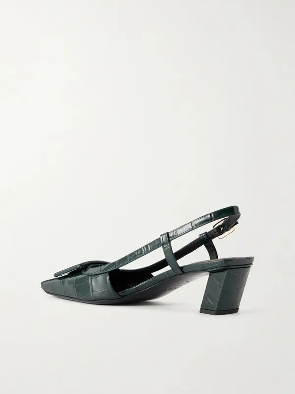 ROGER VIVIER Belle Vivier 45 Croc-effect Leather Slingback Pumps