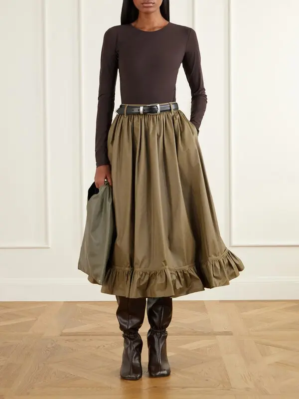 MAISON MARGIELA Waxed Cotton-blend Midi Skirt - Brown