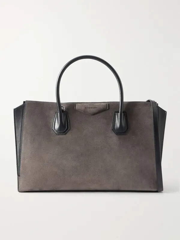 Givenchy Antigona Leather-trimmed Suede Tote - Dark Gray