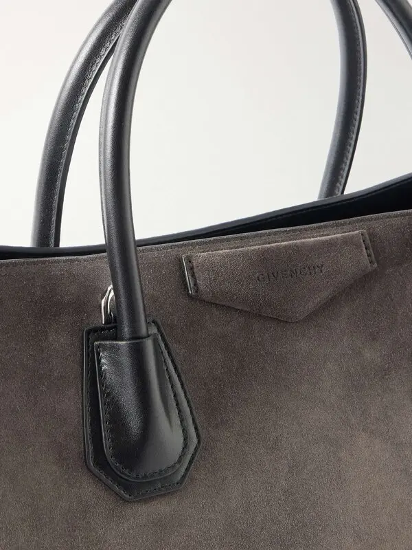 Givenchy Antigona Leather-trimmed Suede Tote - Dark Gray