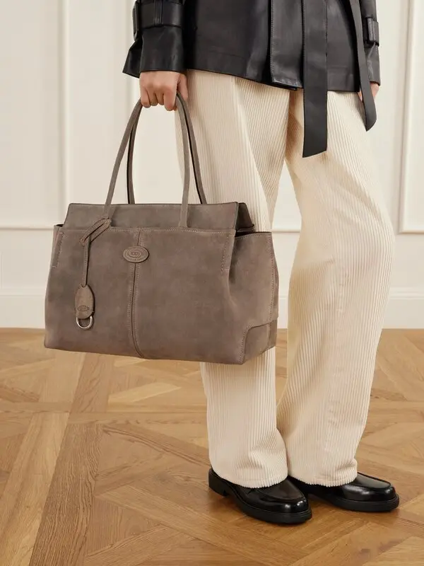 TOD'S Logo-embossed Suede Tote - Brown