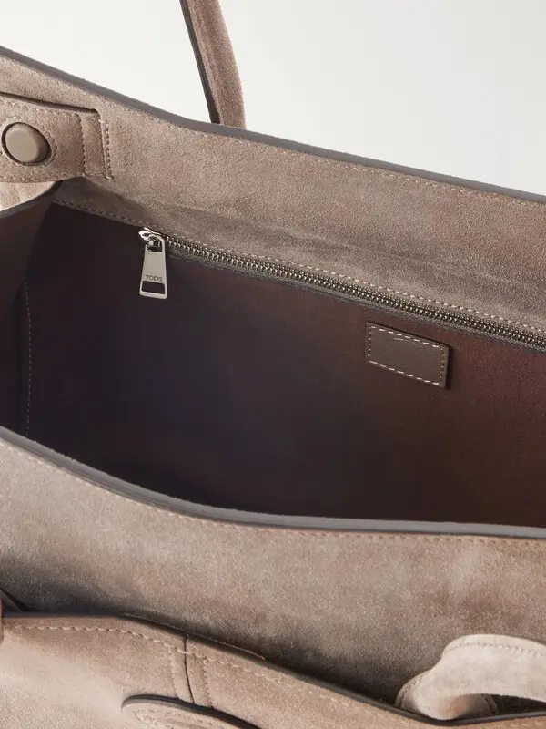 TOD'S Logo-embossed Suede Tote - Brown