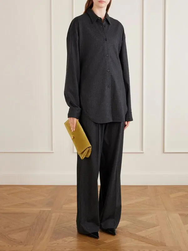 Khaite August Pleated Wool-blend Straight-leg Pants - Gray