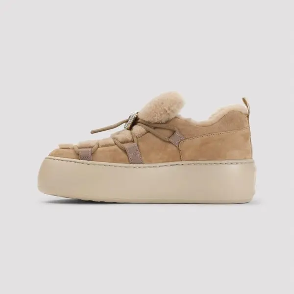 ROGER VIVIER Snow Lace Up Fur - Brown