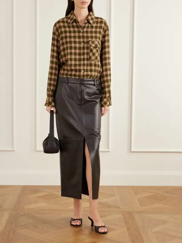 Co Double-slit Leather Midi Skirt - Brown