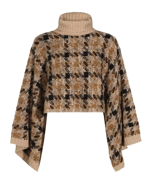 TWINSET Check Poncho Knitted Sweater - Brown