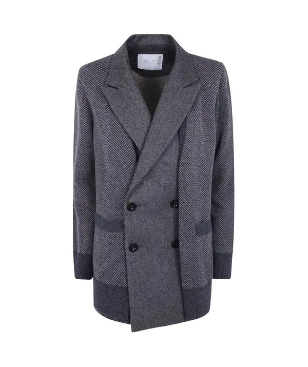 Sacai Herringbone-knit Double-breasted Cardigan