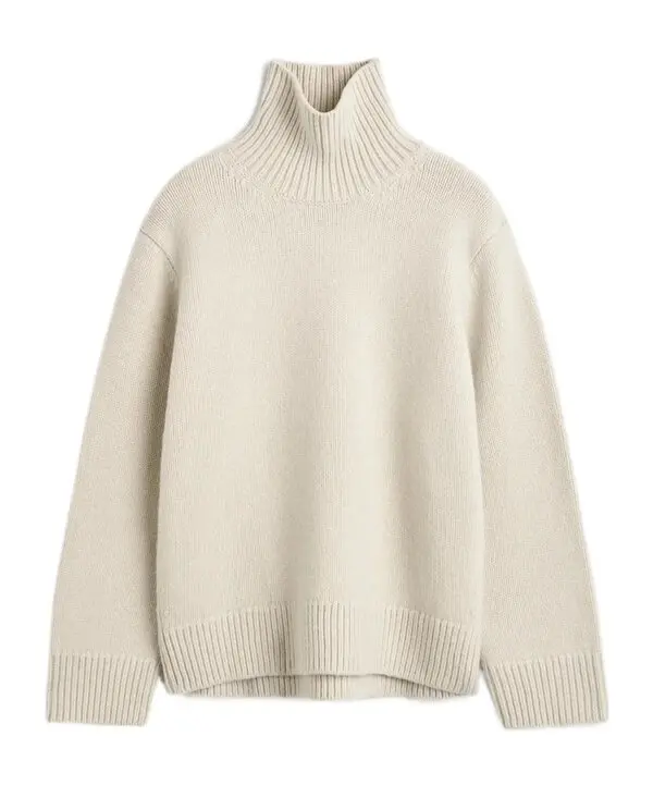 TOTEME Oversized Lambswool Turtleneck Sweater Almond - Almond-colored