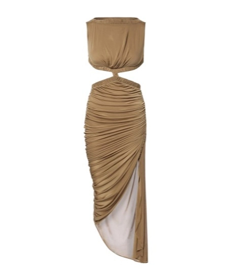 Christopher Esber Theia Cutout Draped Asymmetric Midi Dress - Brown