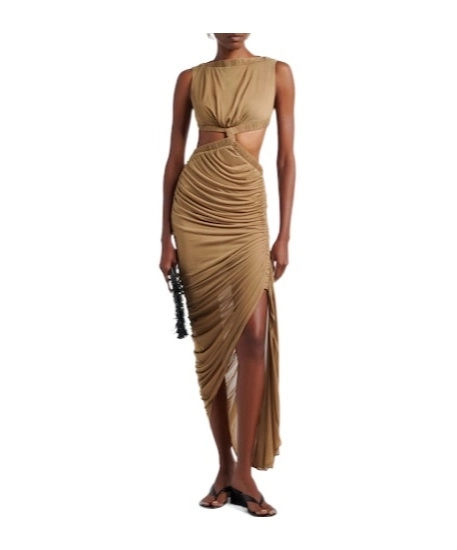 Christopher Esber Theia Cutout Draped Asymmetric Midi Dress - Brown