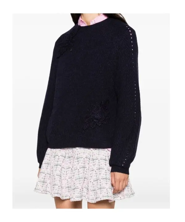 TWINSET Floral Appliqué Crew Neck Sweater