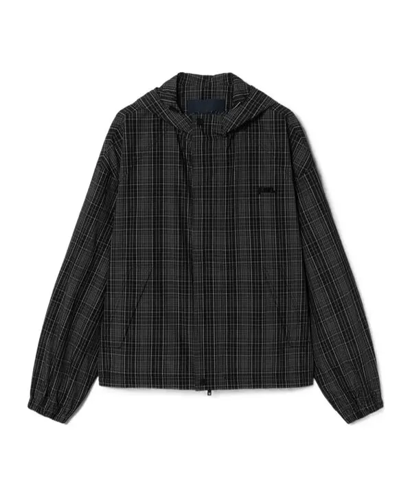 JUUN.J Mini-check Drawstring Hooded Zip-up Top