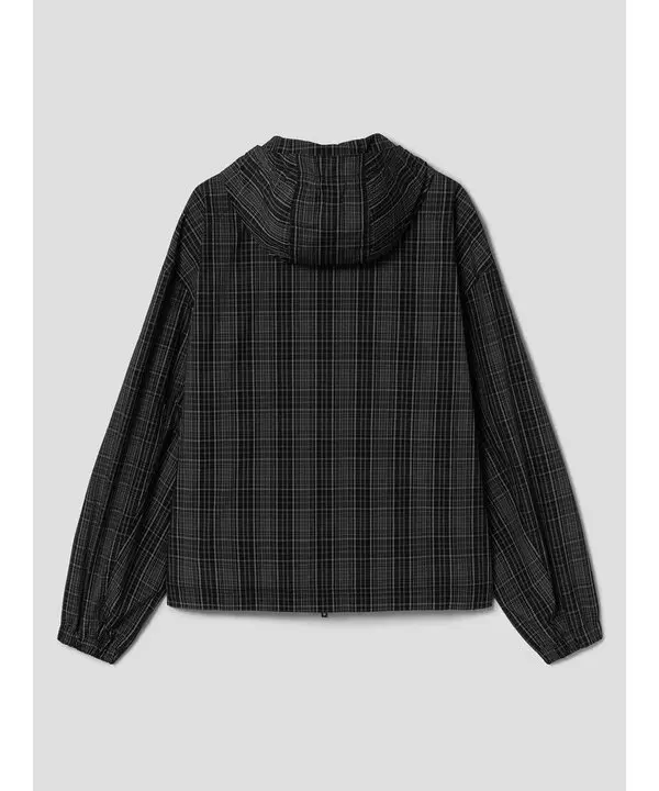 JUUN.J Mini-check Drawstring Hooded Zip-up Top