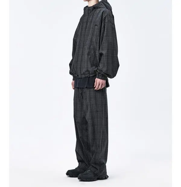 JUUN.J Mini-check Drawstring Hooded Zip-up Top
