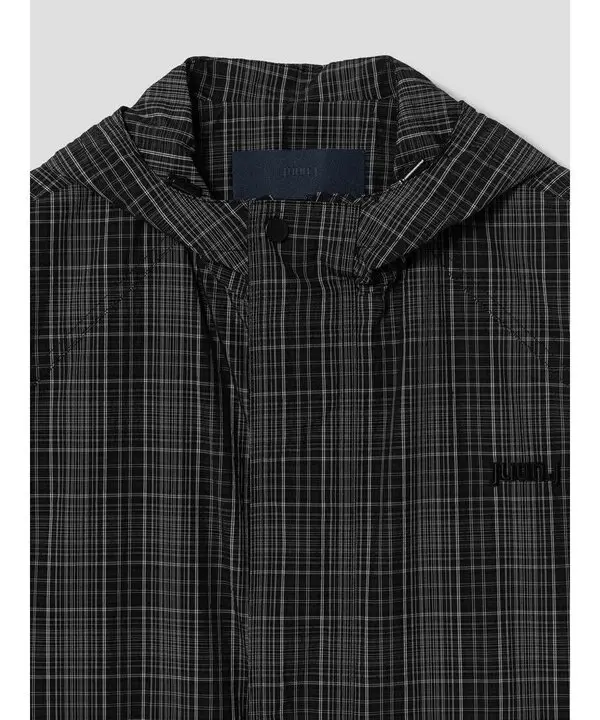 JUUN.J Mini-check Drawstring Hooded Zip-up Top
