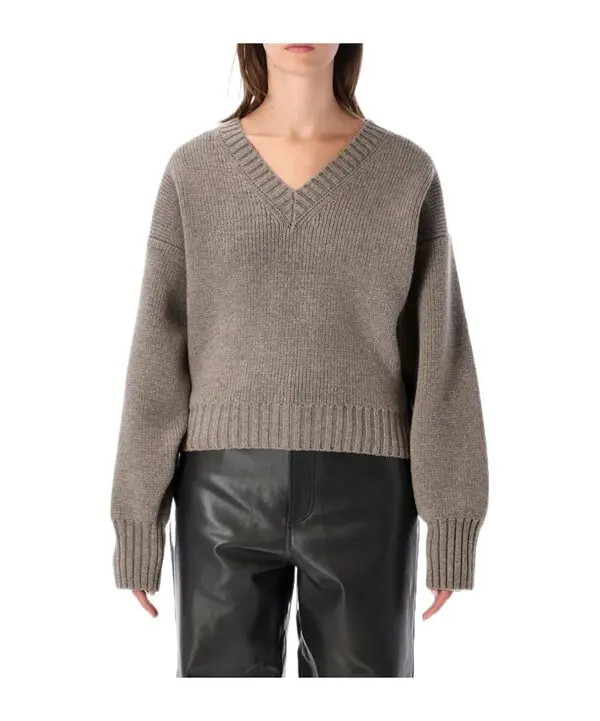 RÓHE Sculptural V-neck Knitted Sweater - Gray