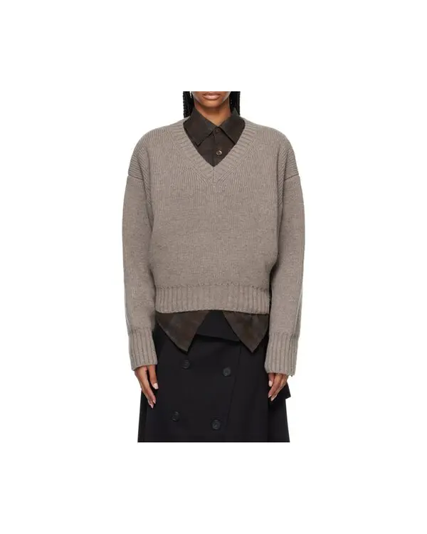 RÓHE Sculptural V-neck Knitted Sweater - Gray