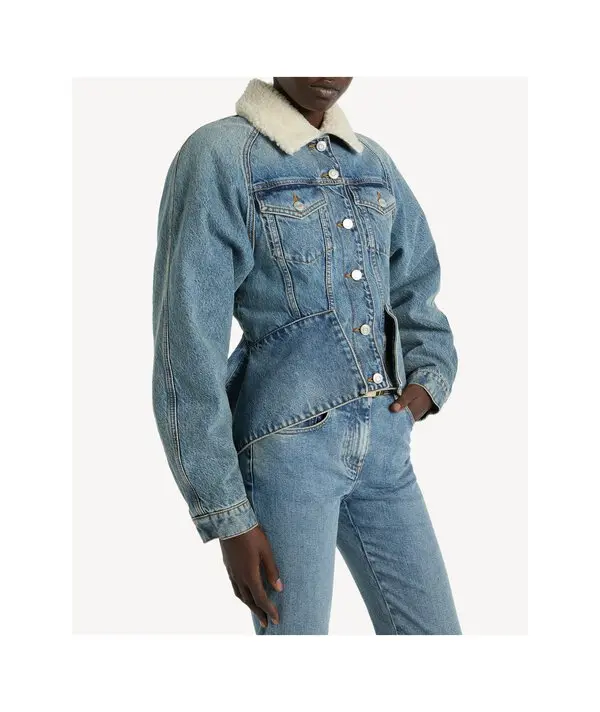 Balmain Denim Signature Jacket With Shearling Collar