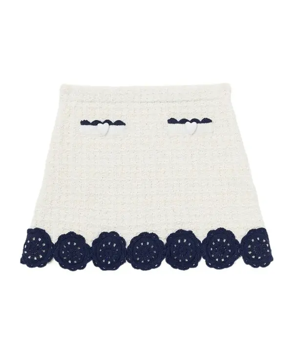 SELF-PORTRAIT Mini Embroidered Knit Skirt - Cream