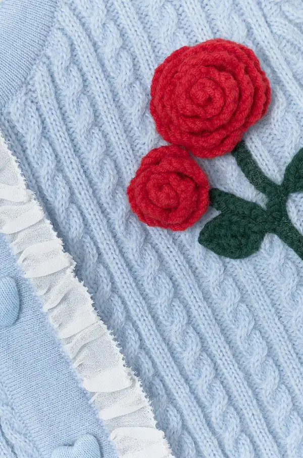SELF-PORTRAIT Embroidered Cable-knit Cardigan - Blue