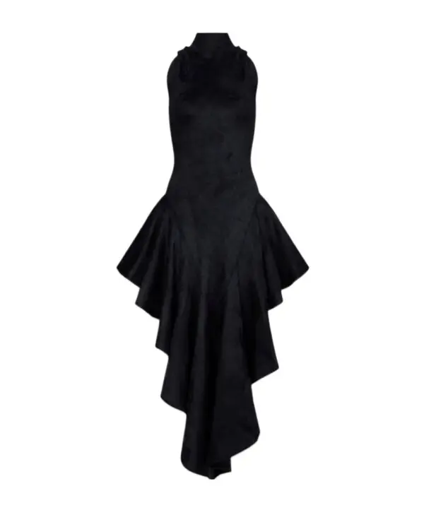 Alaïa Ruffled High-neck Dress - Black