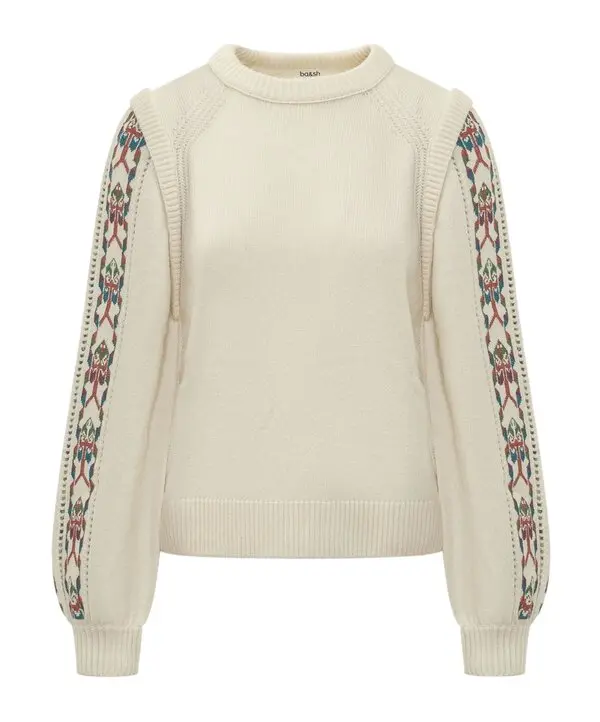 Ba&sh Elda Patterned Sleeve Knitted Sweater - Nude