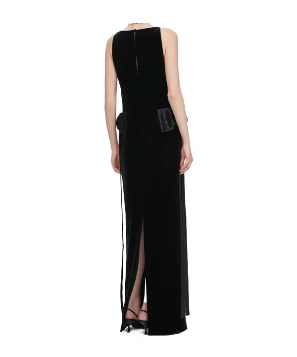 SELF-PORTRAIT Velvet Bow Sides Maxi Dress
