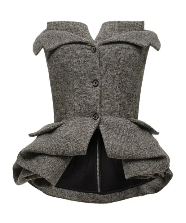 Magda Butrym Strapless Wool Blouse With Rose Peplum - Grey