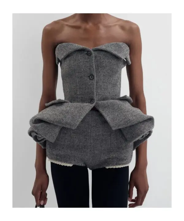 Magda Butrym Strapless Wool Blouse With Rose Peplum