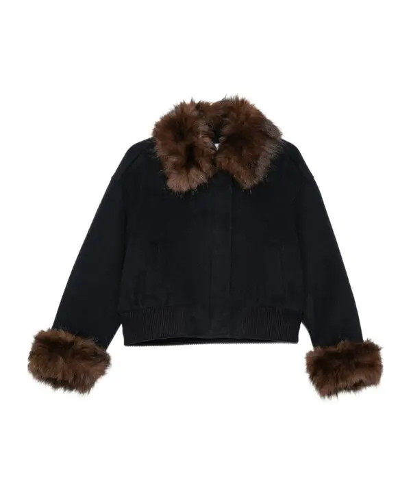 SELF-PORTRAIT Fur Trim Bomber Jacket - Navy