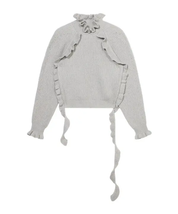 Blumarine Wool Cardigan With Ruching And Flounced Detailing