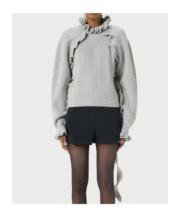 Blumarine Wool Cardigan With Ruching And Flounced Detailing