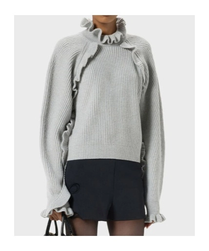 Blumarine Wool Cardigan With Ruching And Flounced Detailing