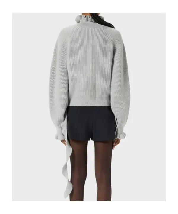 Blumarine Wool Cardigan With Ruching And Flounced Detailing