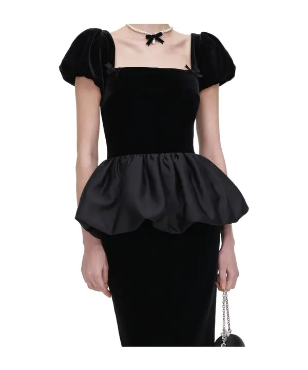 SELF-PORTRAIT Velvet Bubble Peplum Midi Dress