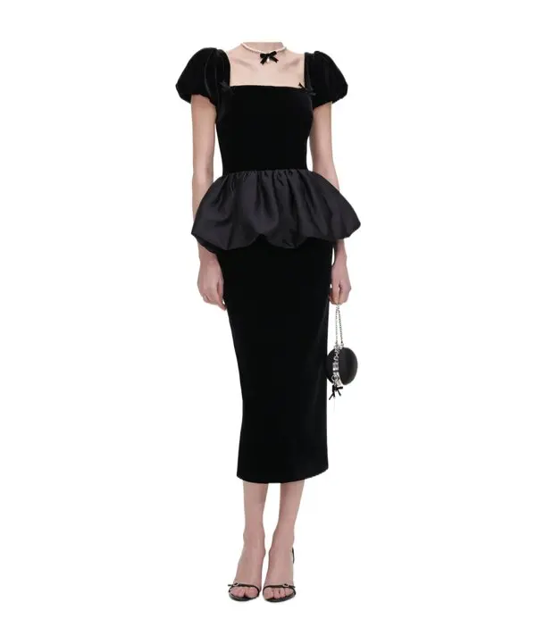 SELF-PORTRAIT Puff-sleeve Peplum Dress