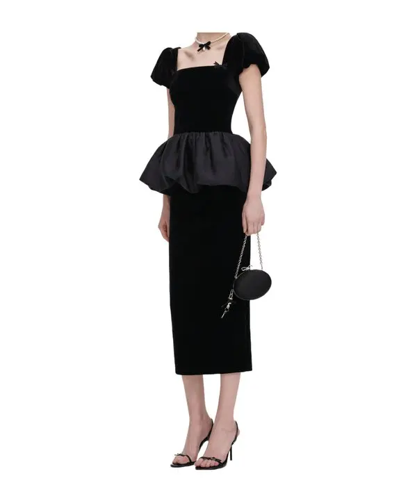 SELF-PORTRAIT Puff-sleeve Peplum Dress