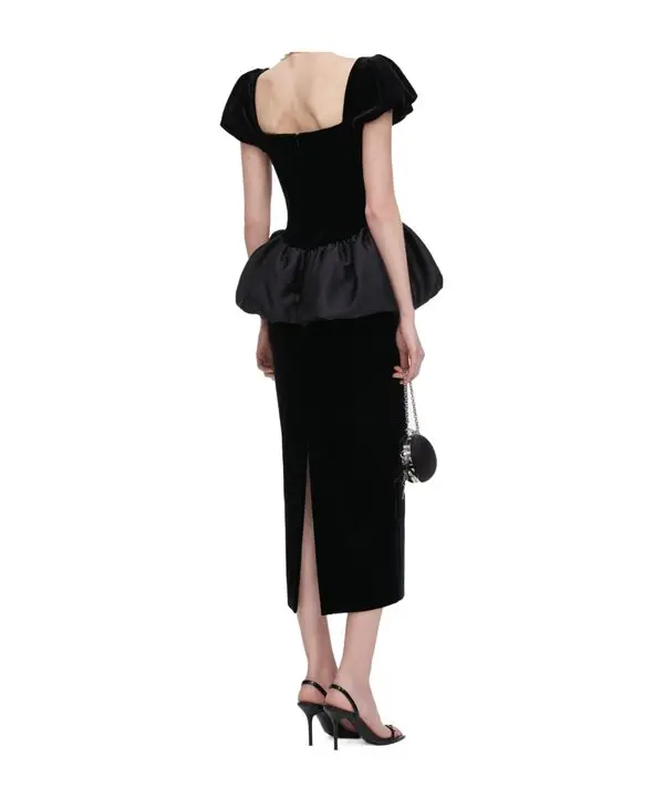 SELF-PORTRAIT Puff-sleeve Peplum Dress