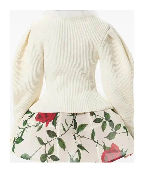 Blumarine V-neck Raw-edge Puff-sleeve Sweater