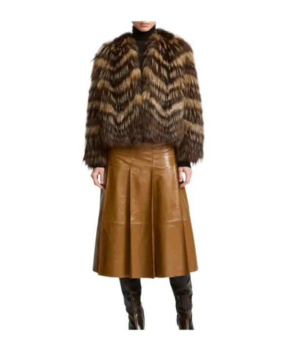 YVES SALOMON Belted Jacket In Merino Knit And Fox Fur