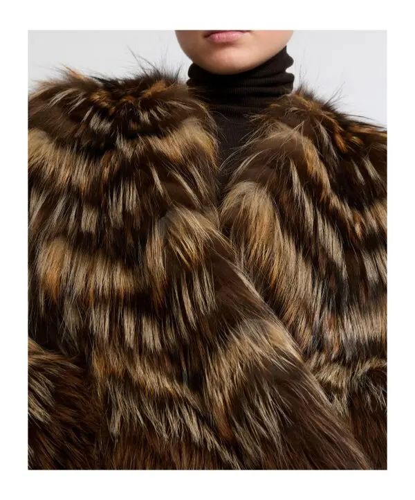 YVES SALOMON Belted Jacket In Merino Knit And Fox Fur