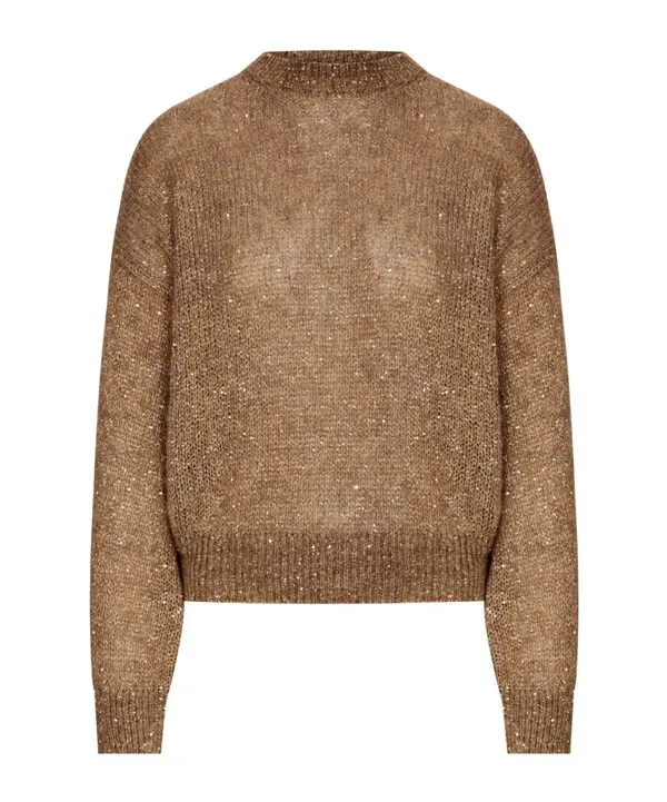 Brunello Cucinelli Sequin-embellished Knitted Sweater - Brown
