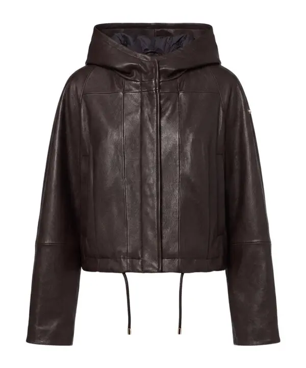 Sportmax Hooded Leather Jacket - Brown