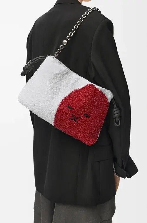 Loewe Medium Lion Beads Flamenco Purse In Beaded Canvas And Calfskin - White/red
