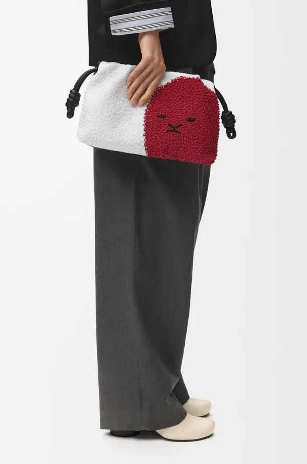 Loewe Medium Lion Beads Flamenco Purse In Beaded Canvas And Calfskin - White/red
