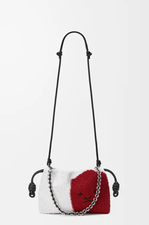 Loewe Medium Lion Beads Flamenco Purse In Beaded Canvas And Calfskin - White/red