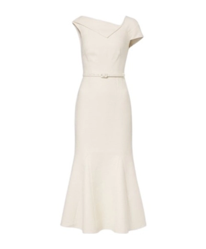 Roland Mouret Asymmetric Tweed Dress With Tie Detail - White