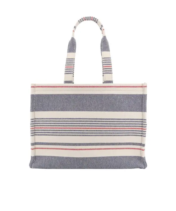 Celine Large Cabas Thais In Striped Textile And Calfskin - Gray