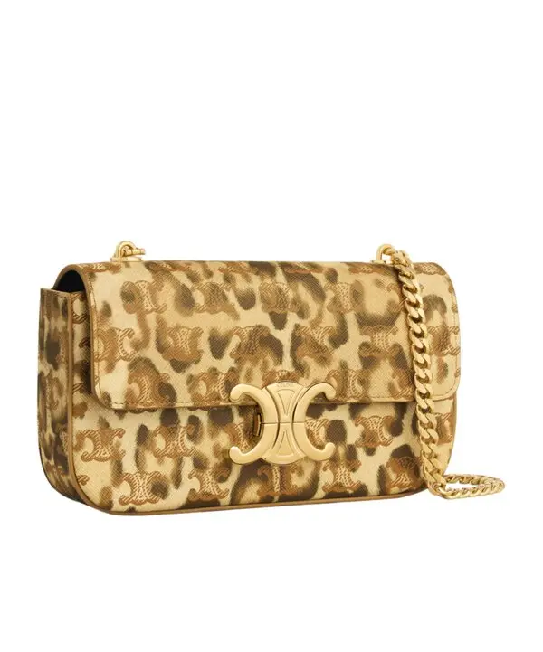 Celine Chain Shoulder Bag Claude In Triomphe Canvas With Leopard Print